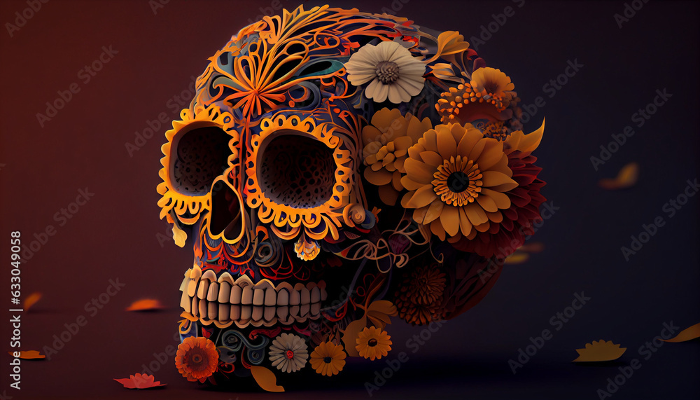 Hispanic heritage sugar skull marigold Festive dia de los muertos ...