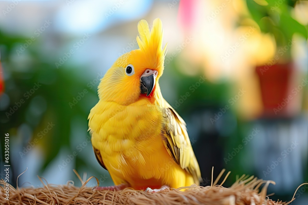 A yellow cockatiel parrot, known for its cuteness, makes a charming ...