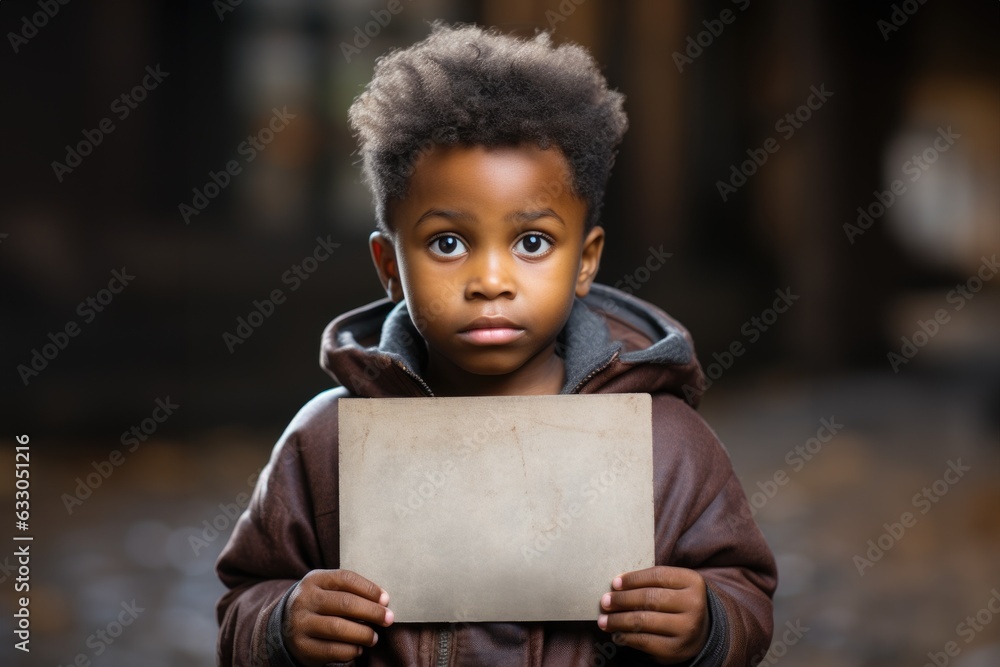 Generative AI - Little child with white sign Stock Photo | Adobe Stock
