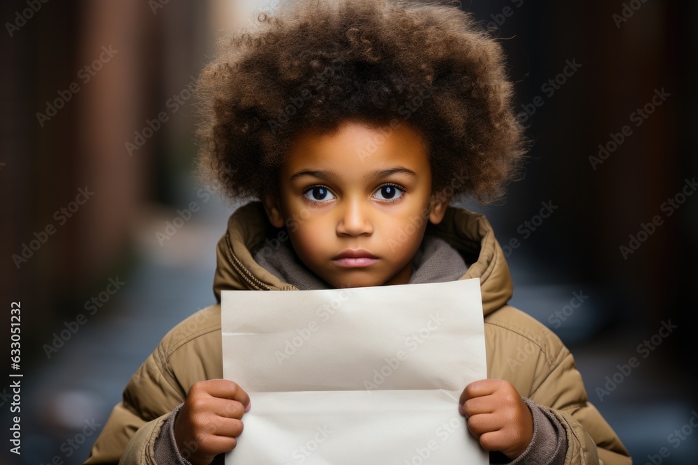 Generative AI - Little child with white sign Stock Photo | Adobe Stock