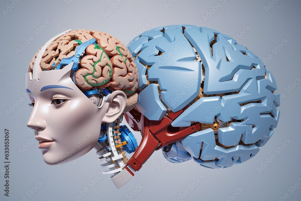 3d rendered anatomy illustration of a human body shape with brain, technology concept vector ...