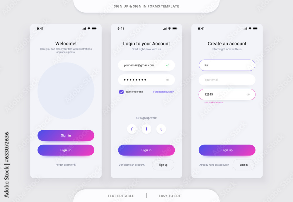 Sign Up and Sign In forms. Registration and login and password forms ...