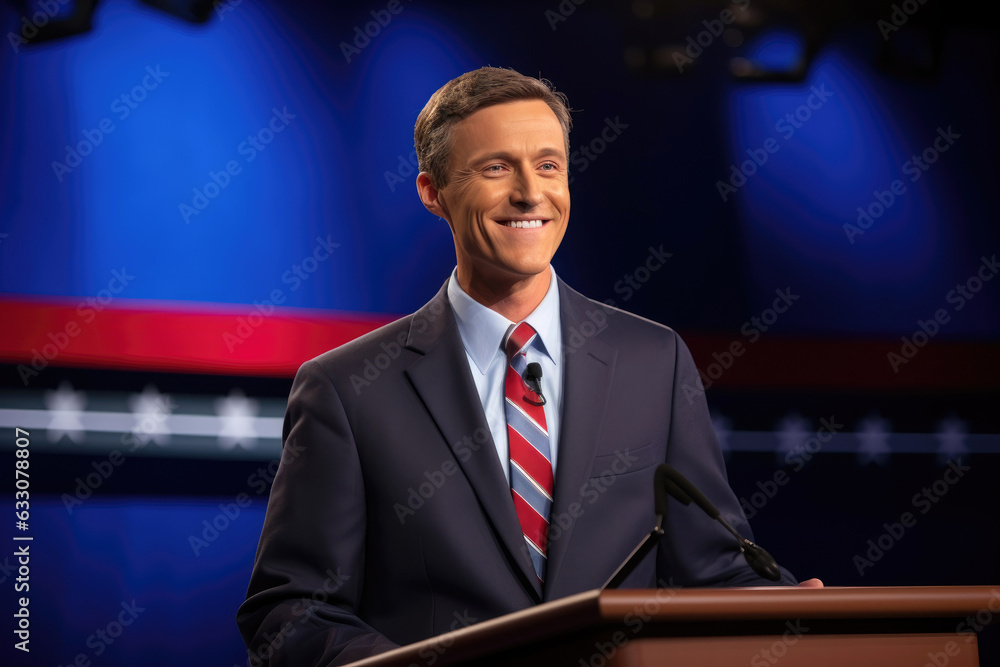 Photography of a pleased, man in his 40s that is wearing a debate team ...
