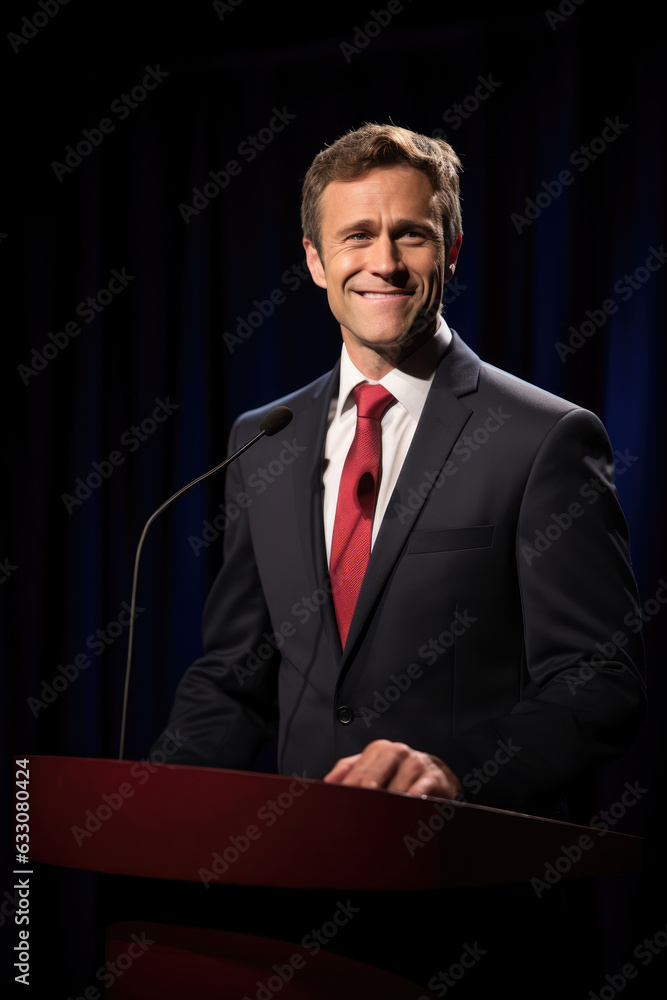 Photography of a pleased, man in his 40s that is wearing a debate team ...