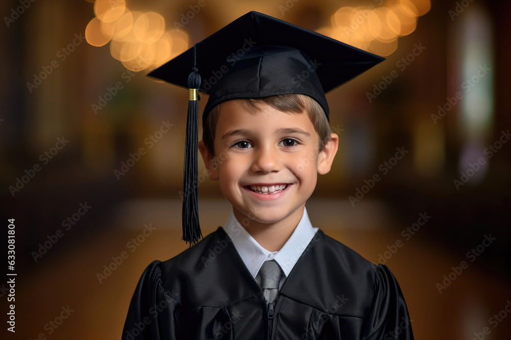 Photography of a pleased, child boy that is wearing a graduation gown ...