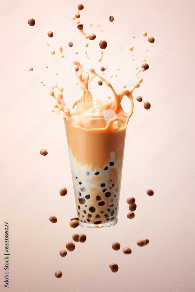 Advertisement studio banner image of a glass with cooked black tapioca ...