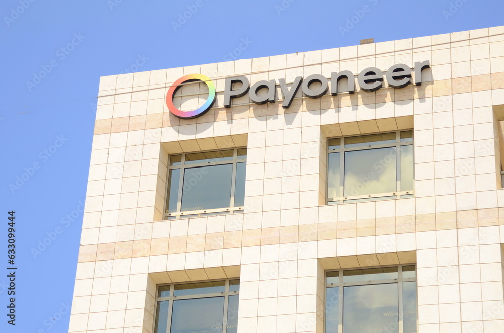 Payoneer Company building Logo on the facade. Headquarters of the ...