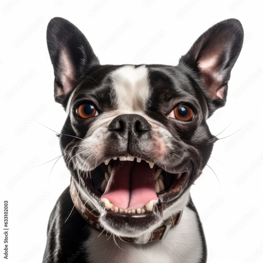 Angry Boston Terrier Dog Growling Aggressively on White Background ...