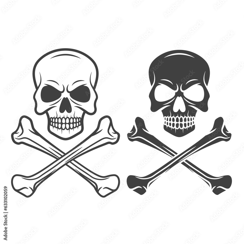 Vector Black and White Skull and Crossbones Icon Set Isolated. Skulls ...