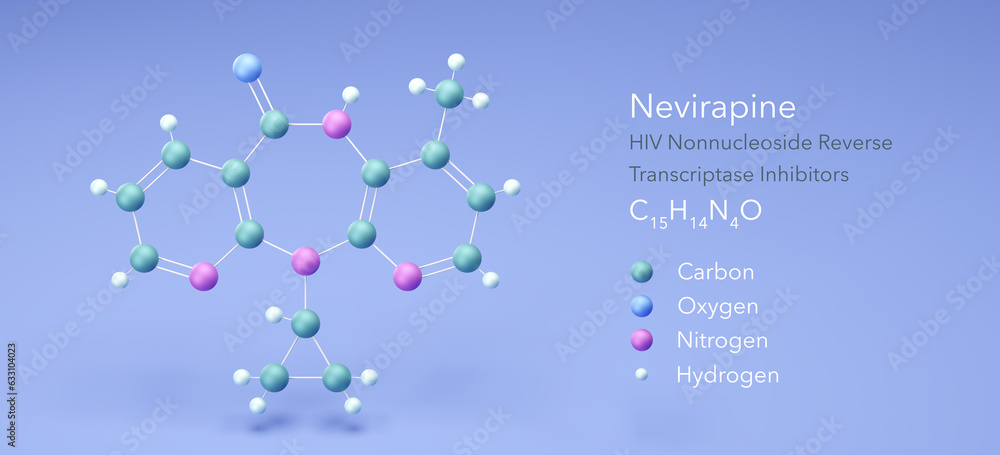 nevirapine molecule, molecular structures, hiv nonnucleoside reverse ...