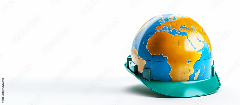 World labor day. Planet Earth helmet as symbol of safety and health at ...