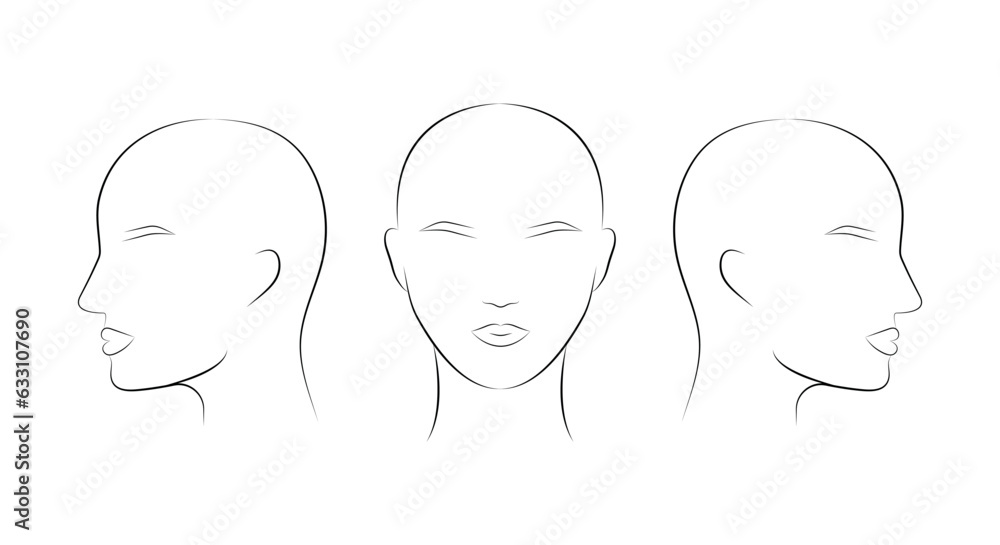 Poster Humans head icon set, different angle view turns of a female ...