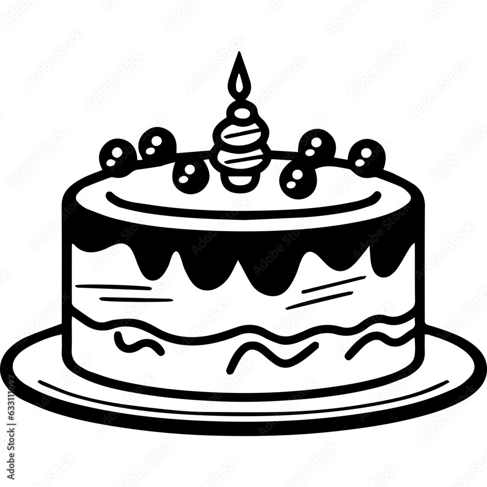 birthday cake outline drawing Stock Vector | Adobe Stock