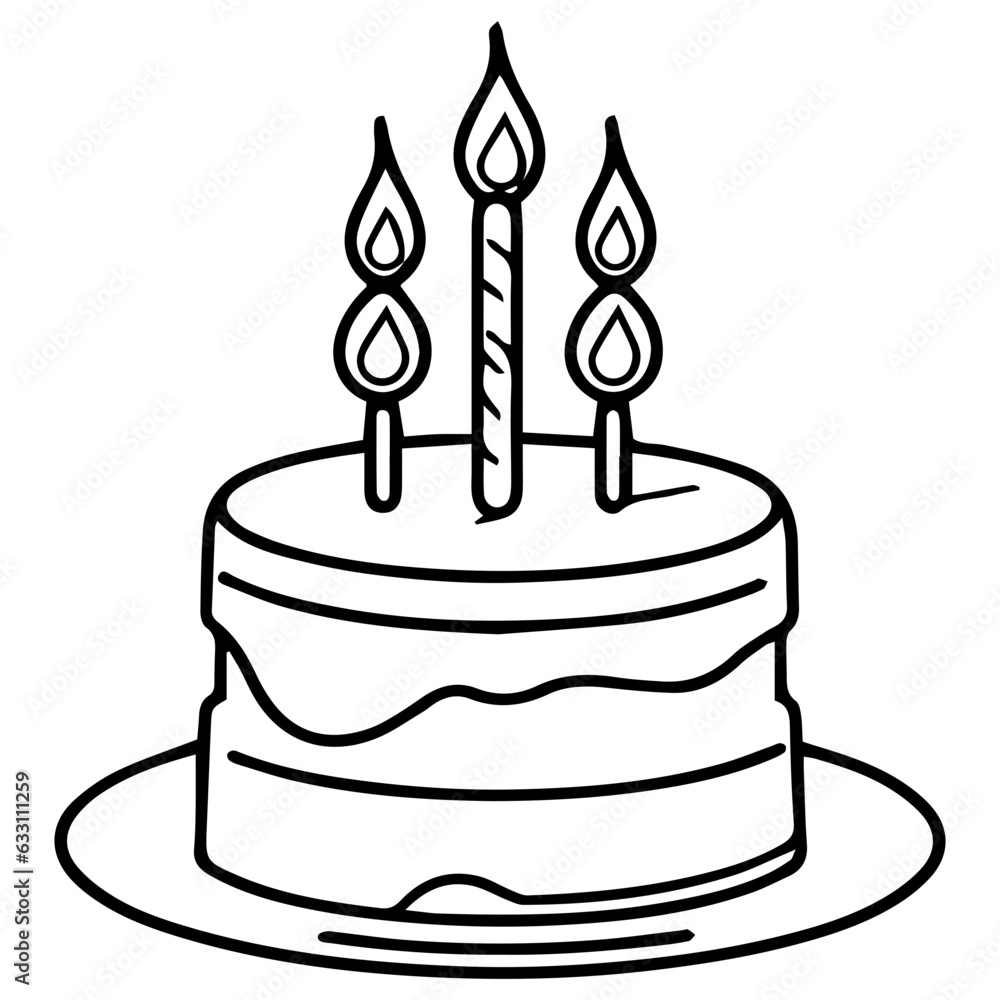 birthday cake outline drawing Stock Vector | Adobe Stock