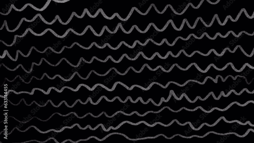Rotating white wavy lines on a black screen. The concept of ...