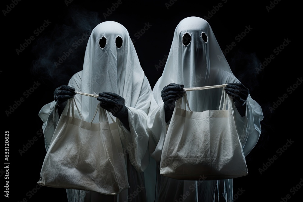 Two people dressed up as ghosts with white sheets over their heads and ...