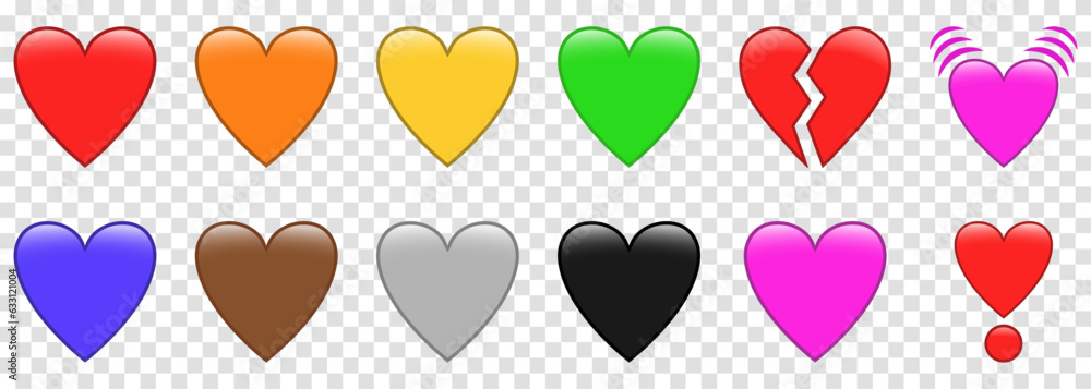 Heart emojis icons in different colors. Vector illustration isolated on ...
