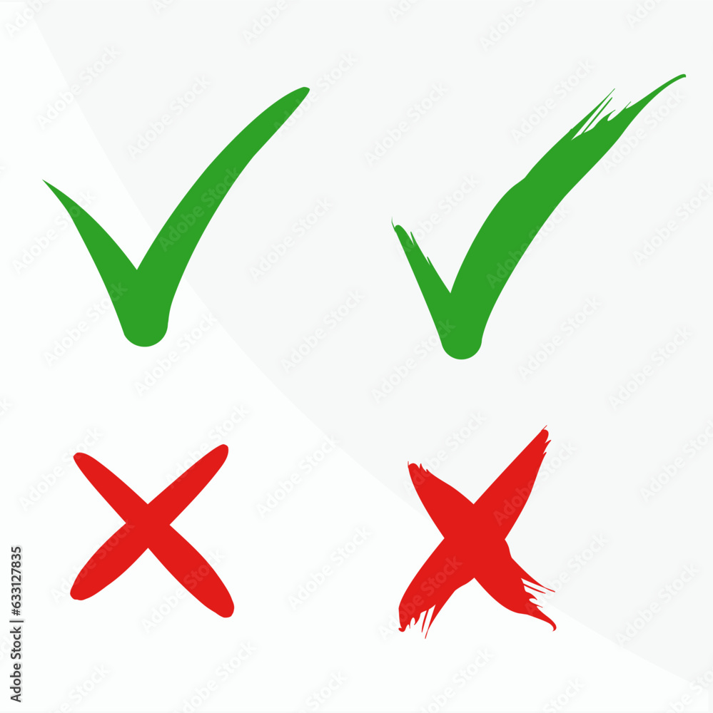 Check mark icon button box frame. Symbols yes or no icons. Green and ...