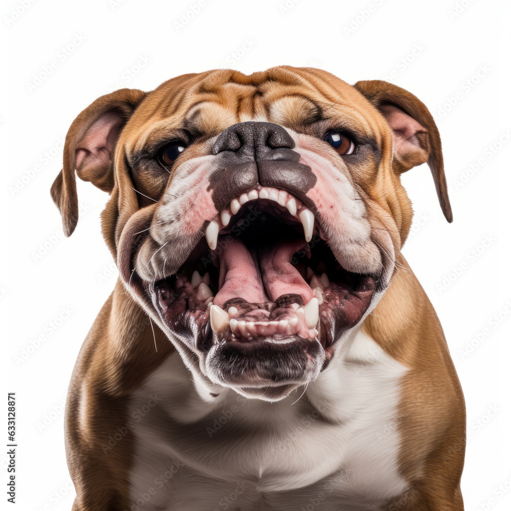 Angry Bulldog Growling Aggressively on White Background - Isolated ...