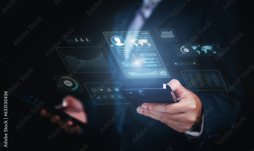 personal profile. Business virtual hologram icon screen on mobile ...