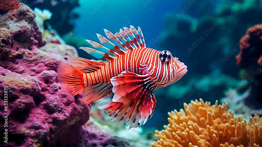 Tropical sea underwater fishes on coral reef. Aquarium oceanarium ...