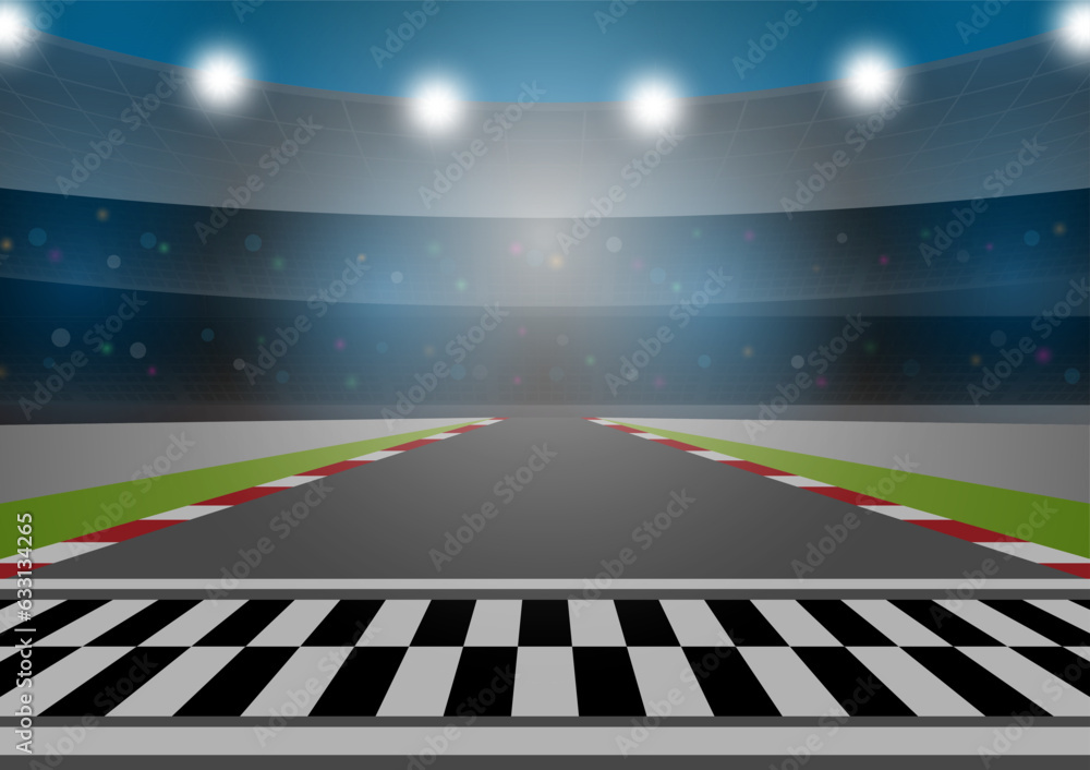 Asphalt racing track with Stadium in Arena. Racing track with Start or ...