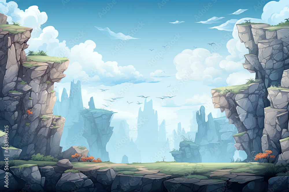2D abstract rocky cliff background environment for adventure or battle ...