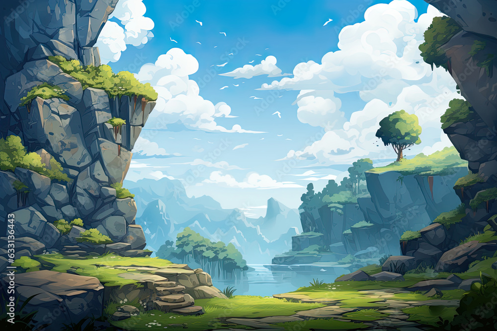 2D abstract rocky cliff background environment for adventure or battle ...