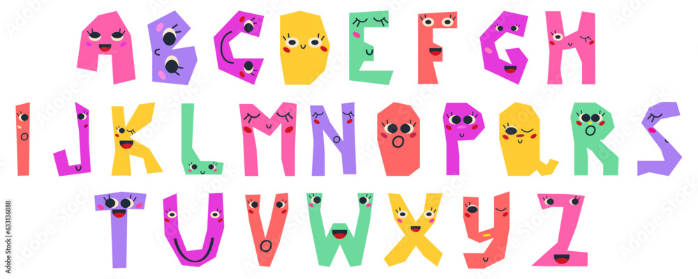 Font funky alphabet for kids with character. Playful font childich ...