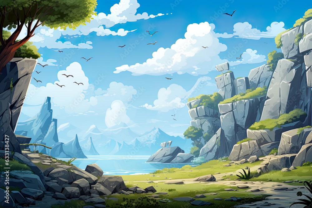 2D abstract rocky cliff background environment for adventure or battle ...
