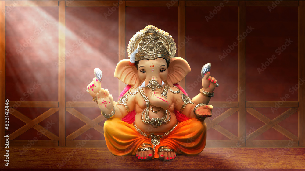 Ganesh Illustration of colorful hindu lord Ganesha on decorative ...