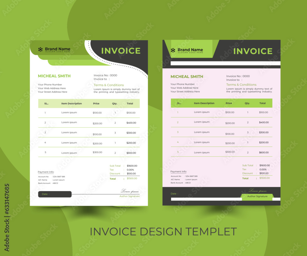 Business invoice form template. Invoicing quotes, money bills or price ...