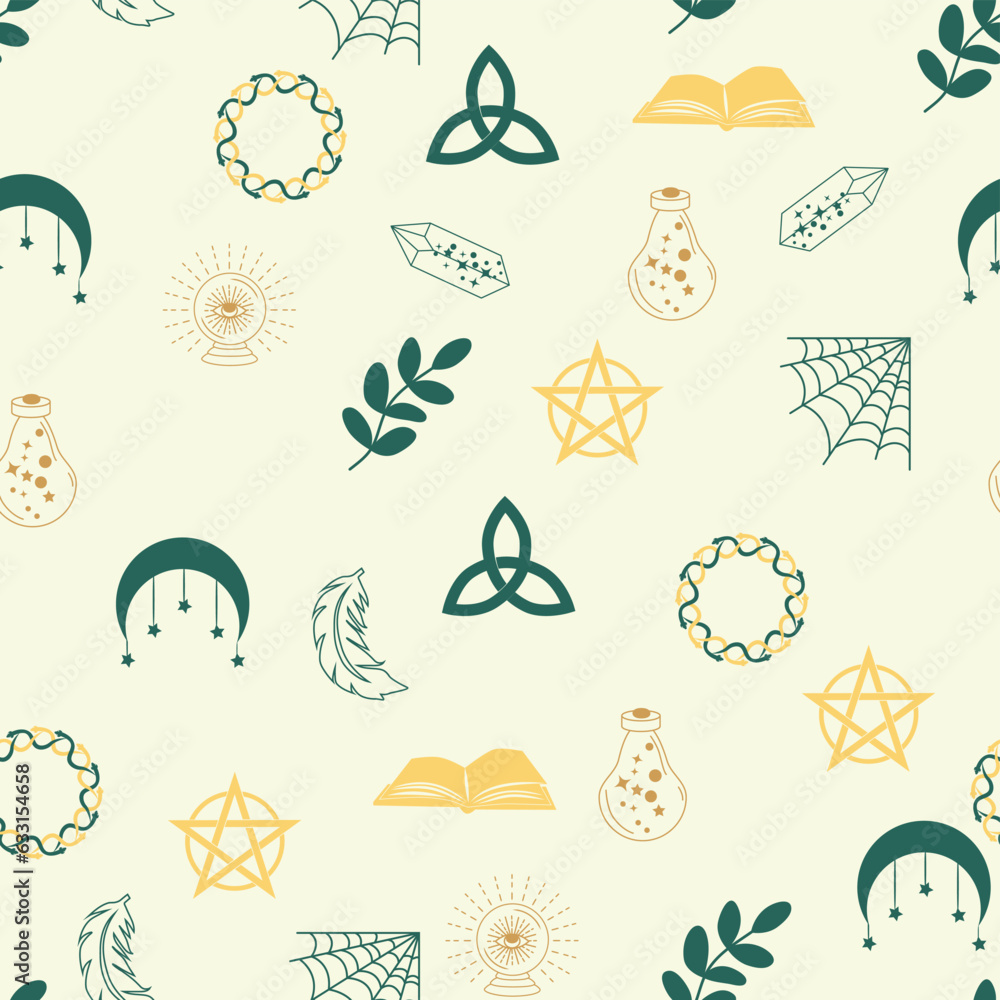 Magic and heaven seamless pattern, with magical elements such as snake ...