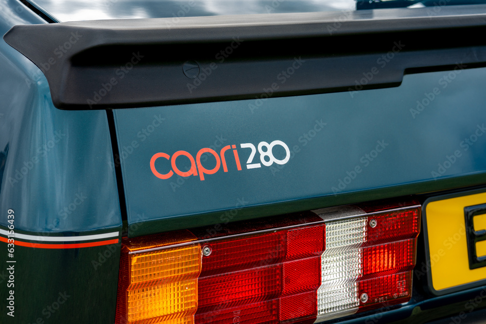 Ford Capri 280 Brooklands Rear Badge and Spoiler Stock Photo | Adobe Stock