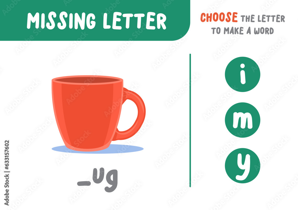 Missing letter (mug), the alphabet letter vocabulary game for kid ...