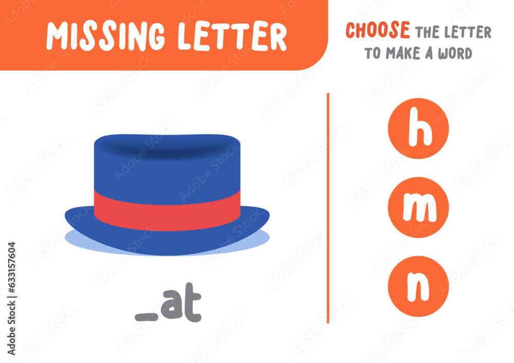 Missing letter (hat), the alphabet letter vocabulary game for kid ...