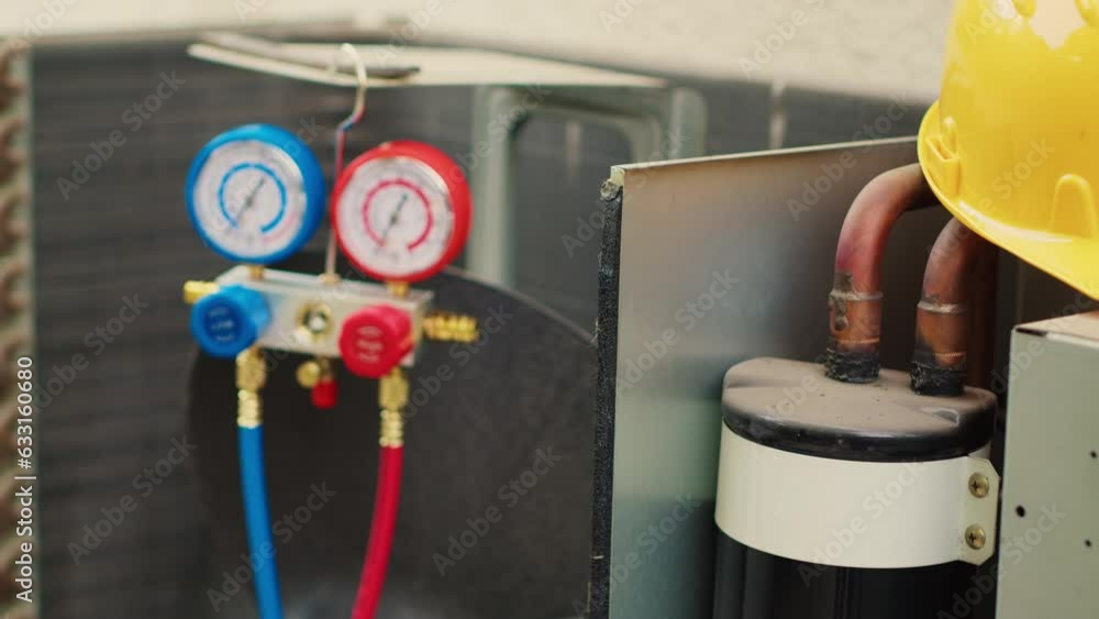 Dolly in close up shot of faulty pressure measurement device used for ...