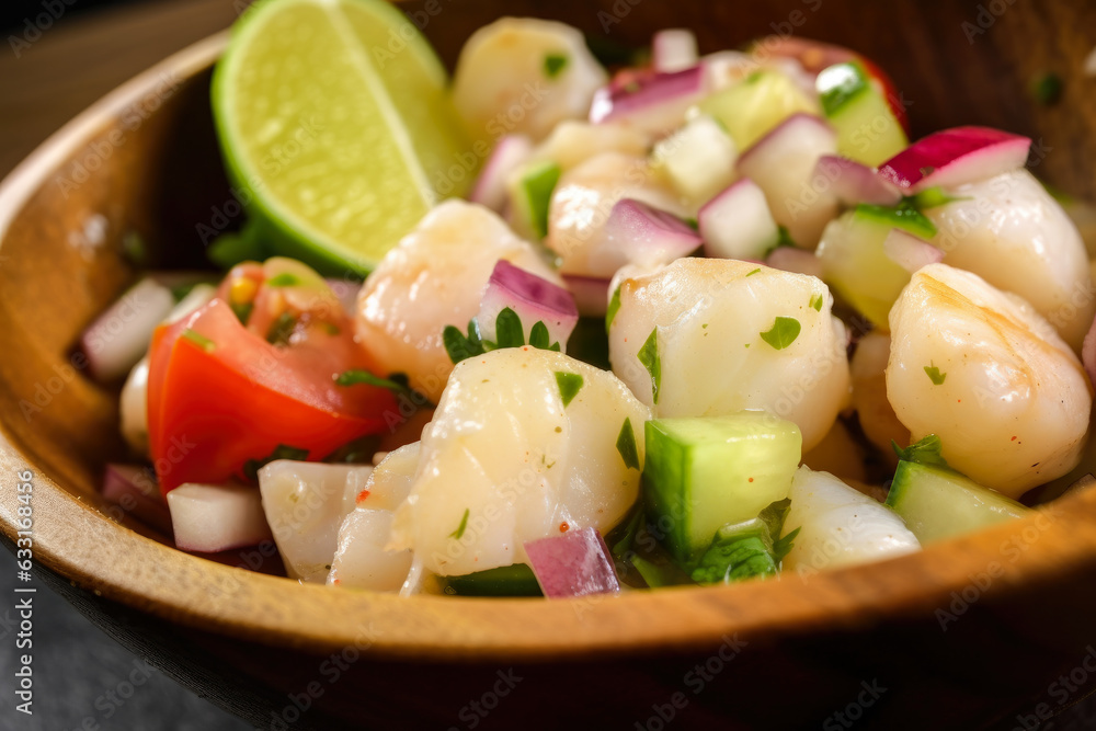 Ceviche with fresh scallops and shrimp, a refreshing seafood dish ...