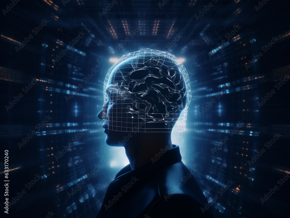 A stock image of a person with their left and right brain functions ...