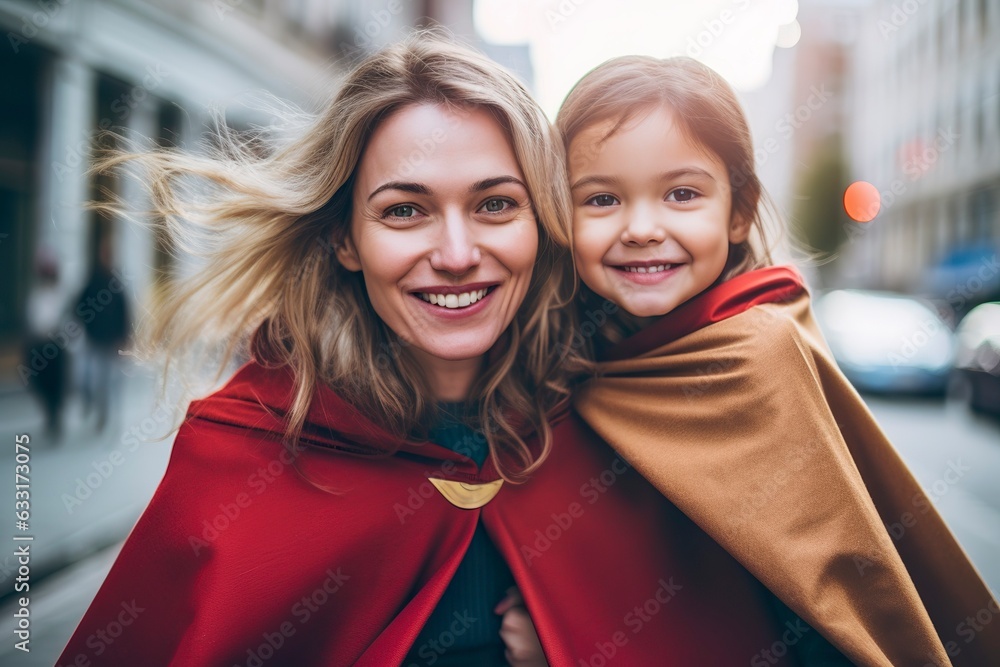 Mommy dressed as a superhero inspires her daughter. Ai generated. Stock ...