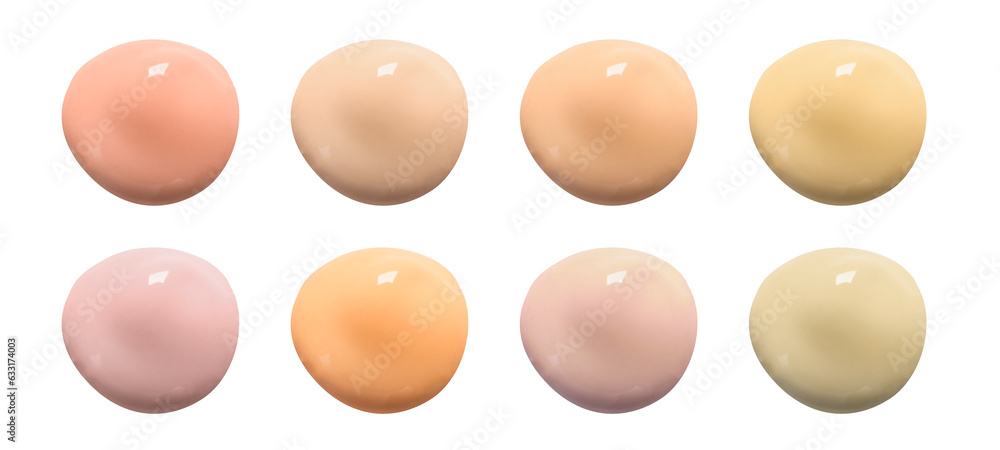 Liquid foundation of various shades for different skin tones isolated ...