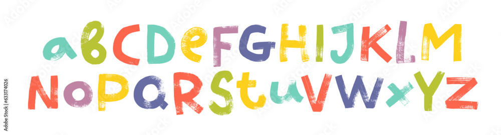 Grunge bold colorful childish letters collection. Hand drawn kids style ...