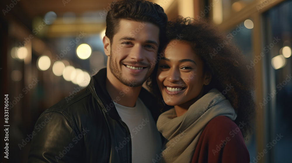 Mix-Race Lovely Couple Hug Each Other. Happy Interracial Couple on the ...