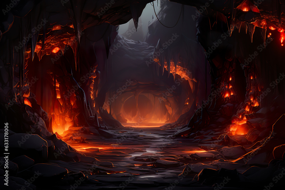 Background environment of 2D abstract lava caves for adventure or ...