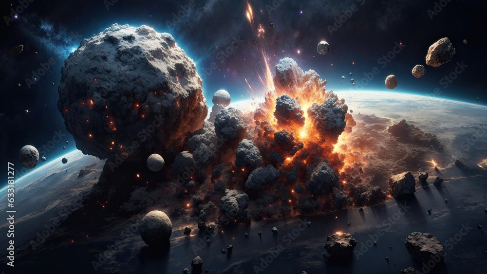 Asteroid colliding with planet earth. Cosmic clash. Cosmic art ...