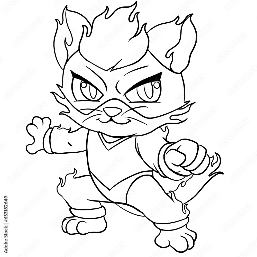 Cat character coloring page for children and adults. Hand drawing ...