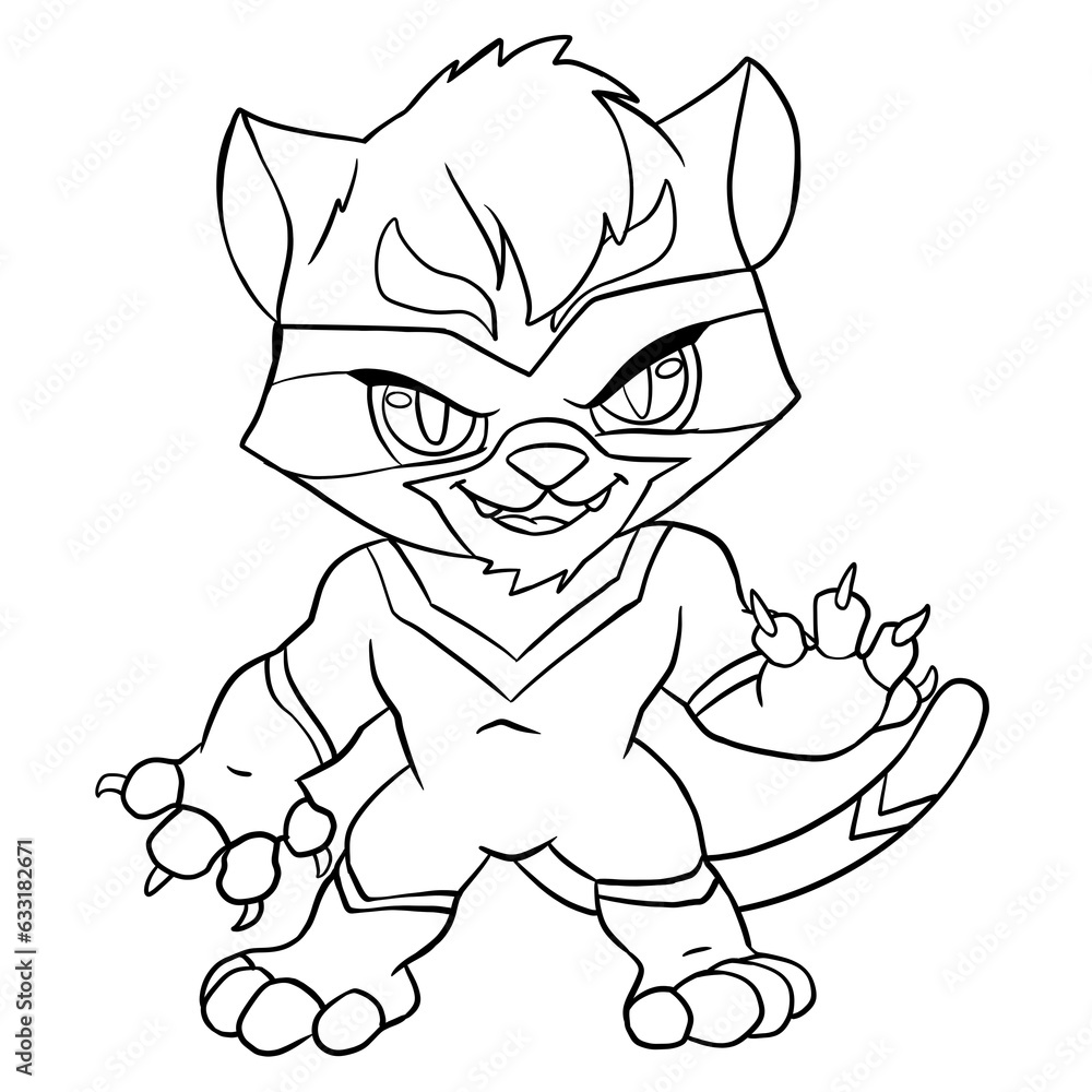 Cat character coloring page for children and adults. Hand drawing ...