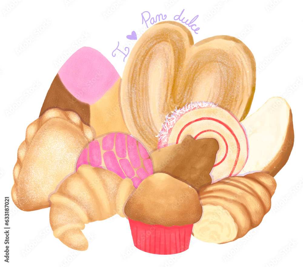 Pan dulce mexicano ilustrado sin fondo Stock Illustration | Adobe Stock