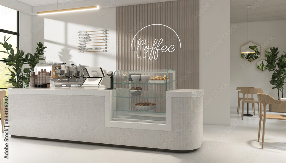 Modern luxury design cafe, mosaic tile white round corner counter, cake ...