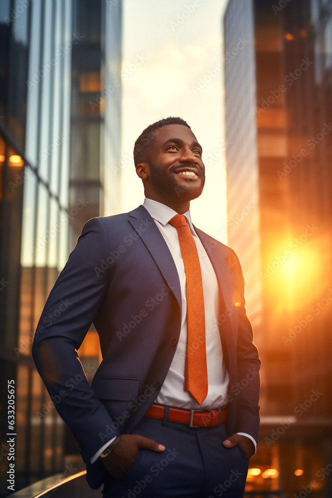 Bold businessman of African descent, clad in a sophisticated business ...